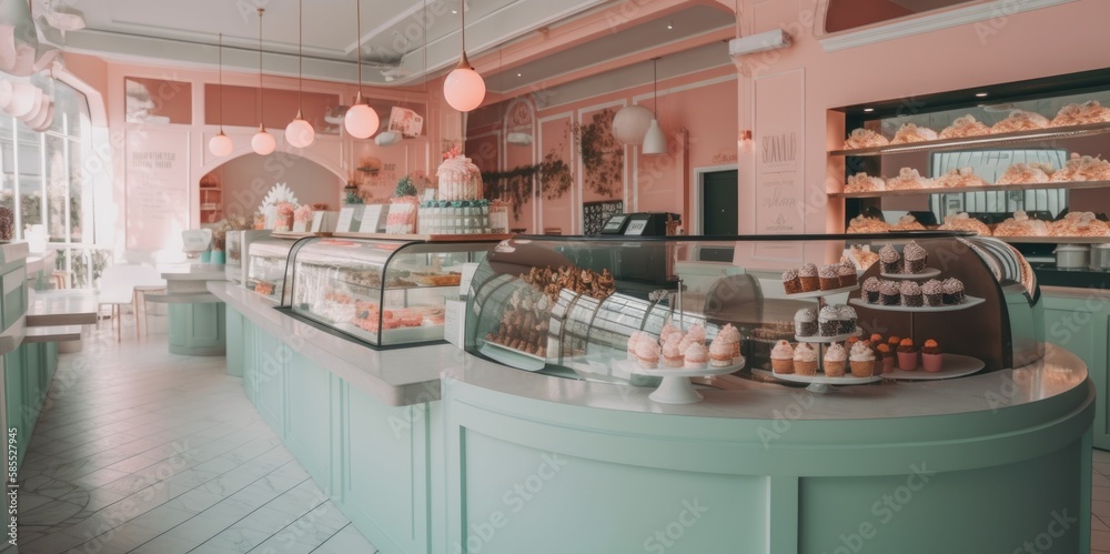 Pastel-colored Cake Shop Interior, generative ai Stock Illustration ...