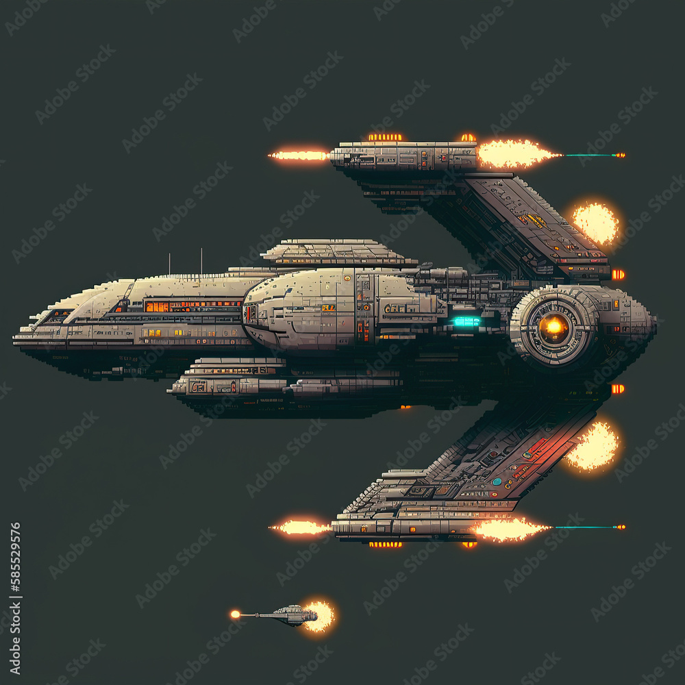Pixel art spaceship, video game art style Stock Illustration | Adobe Stock