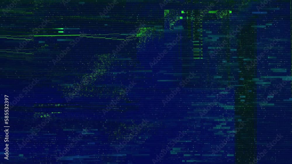 Neon blue and green digital glitch distortion HUD loop background ...