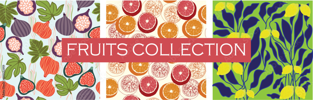 Collection of Fruits and vegetables seamless repeat pattern. Fig ...