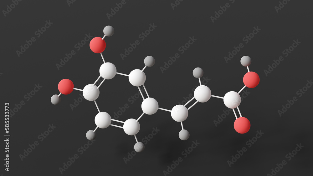 caffeic acid molecule, molecular structure, hydroxycinnamic acid, ball ...