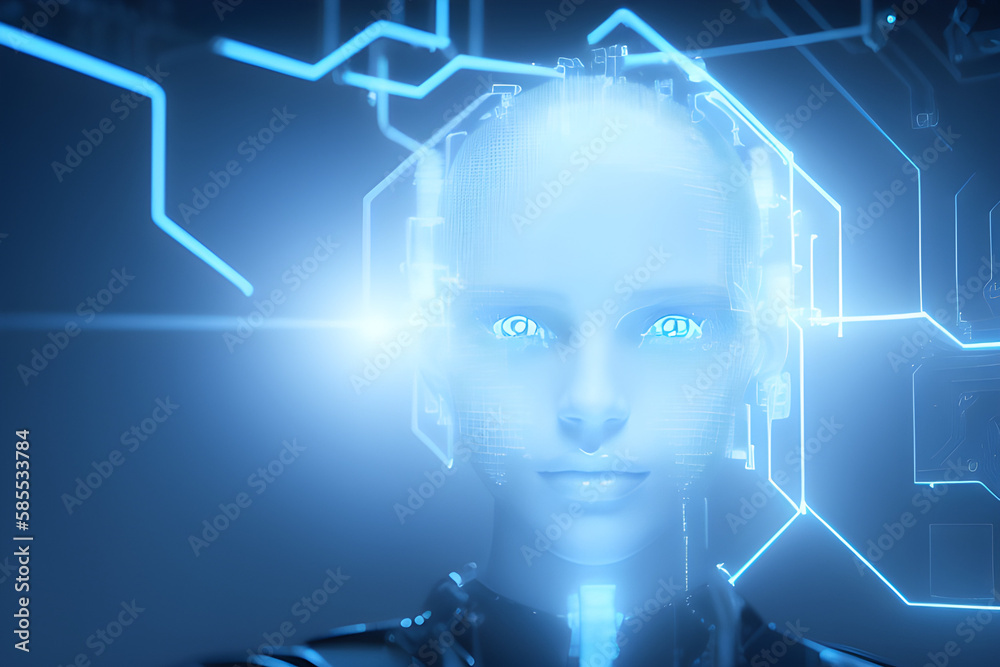 Human face with abstract web structure. artificial intelligence concept ...