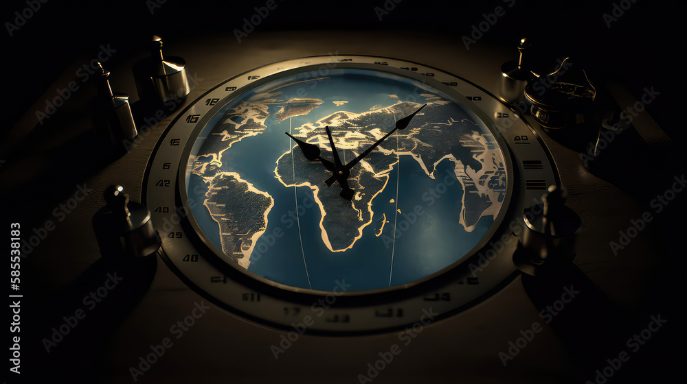 Illustrazione Stock Weltkugel als Uhr mit Zeigern zur symbolisierung ...