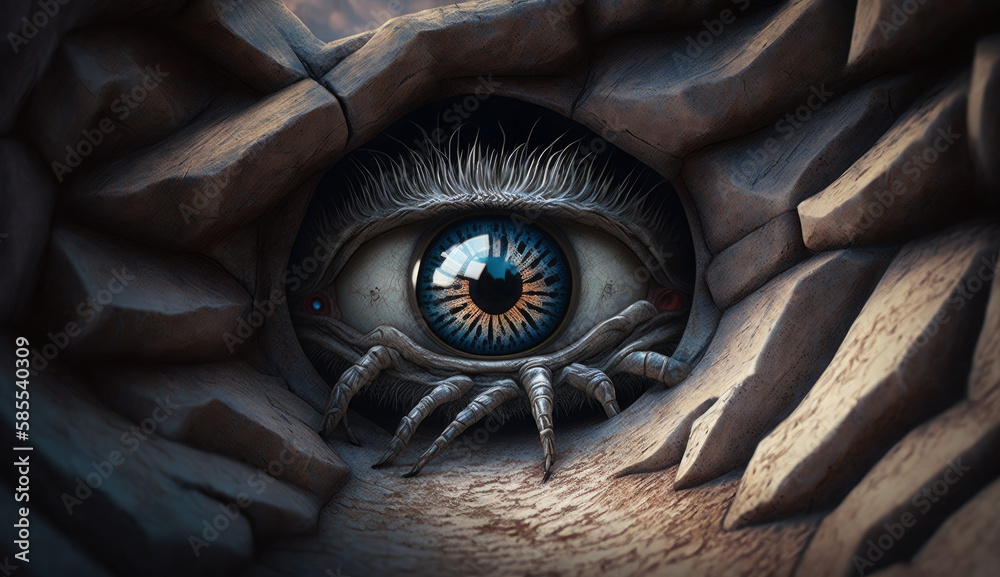 Abstract painting, all-seeing eye of the world, landscape. Eye with ...