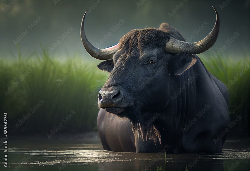 Big wild water buffalo in Kaziranga. Family of buffalos in the wild ...