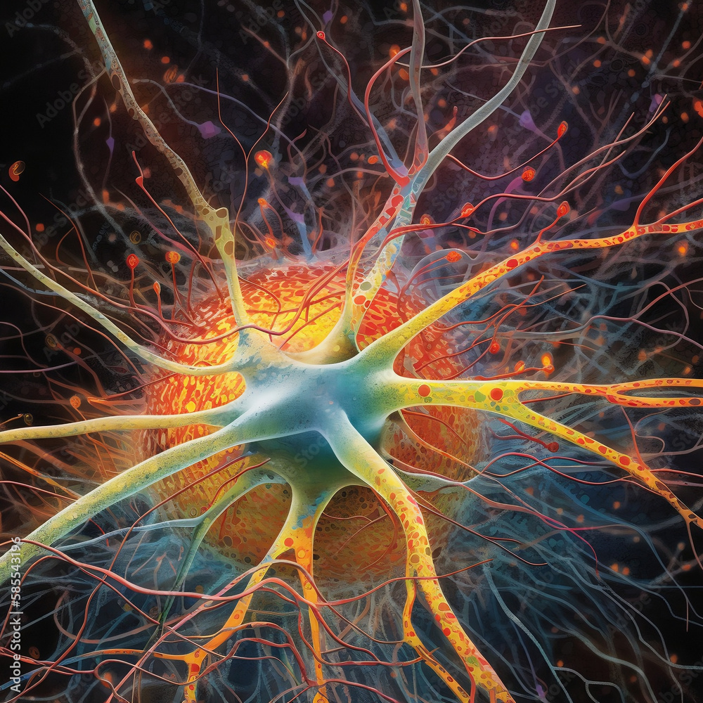 Illustration of a neuron, showcasing its complex structure and various ...
