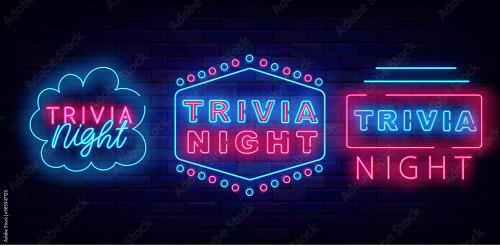 Trivia night neon signs collection. Vintage border. Cloud frame. Quiz ...