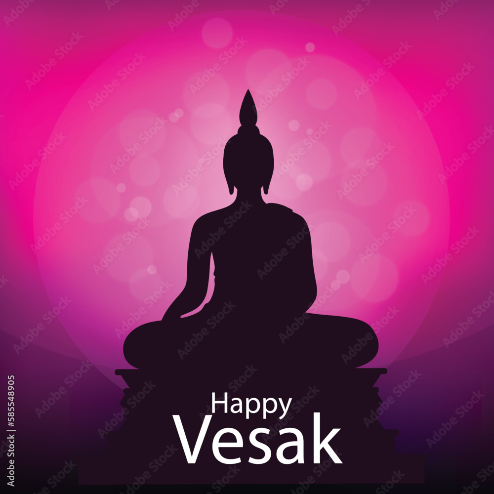Vesak day banner with The Lord Buddha meditated under Bodhi trees on a ...