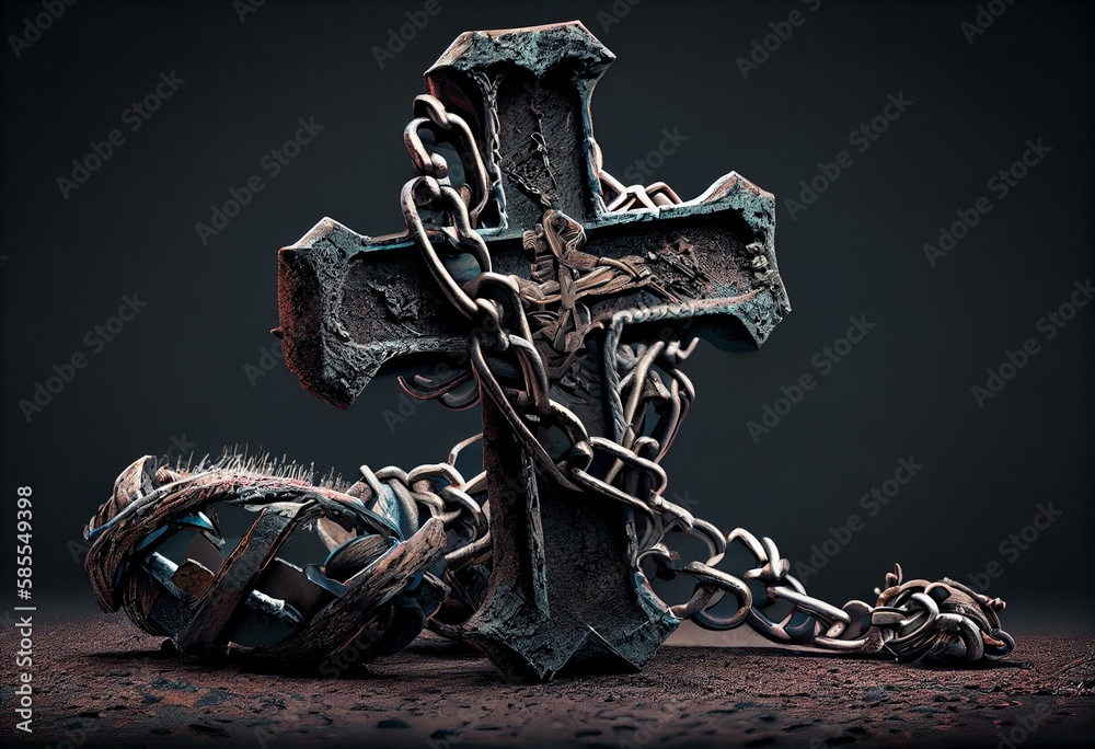 Broken Chains and Cross. Generative AI Stock Illustration | Adobe Stock