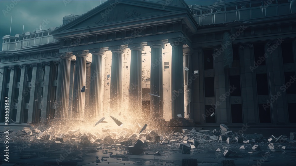 Financial Crisis Symbol: Collapsing Bank Building Concept Illustrating ...