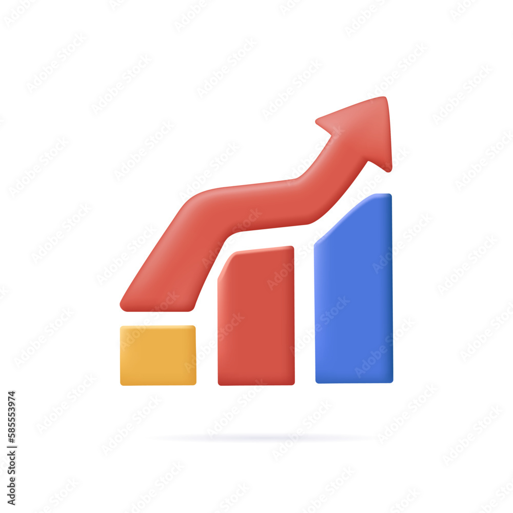 3D Graph Icon in trendy cartoon style isolated on white background ...