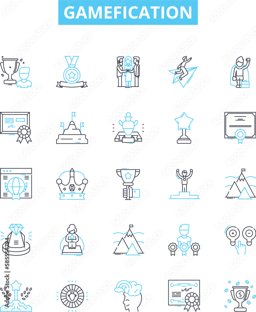 Gamefication vector line icons set. Gamification, Game, Gaming, Reward ...