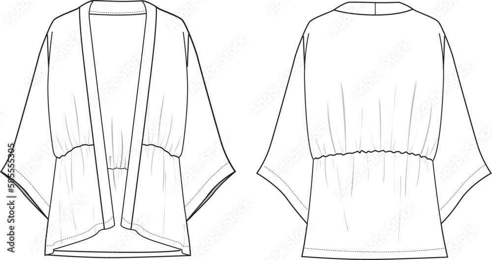 Women's Soft Chiffon Kimono. Technical fashion illustration. Front and ...
