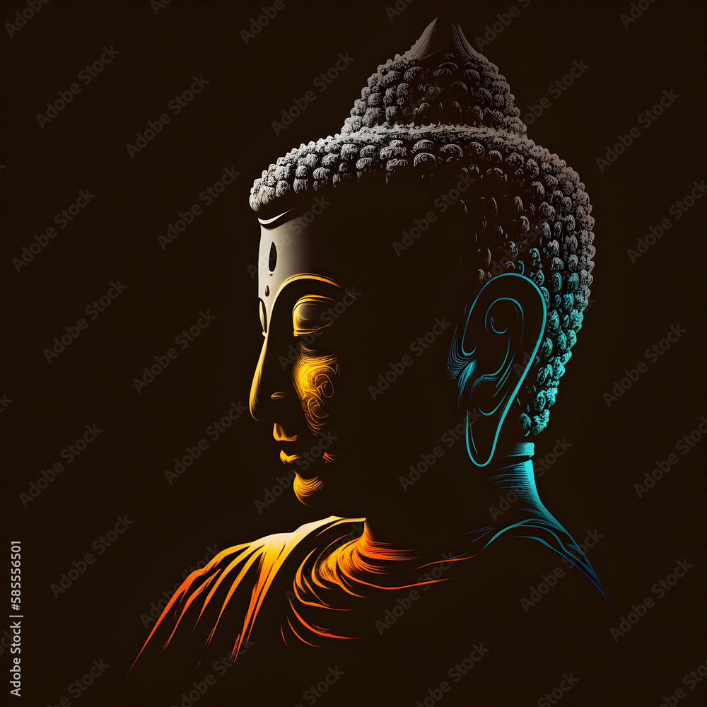 Buddha statue face profile on black background lightly lit by ai ...