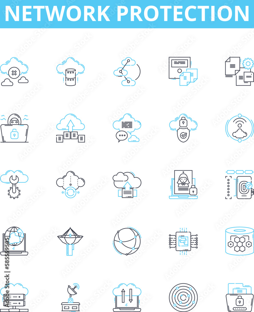 Network protection vector line icons set. Firewall, Antivirus ...