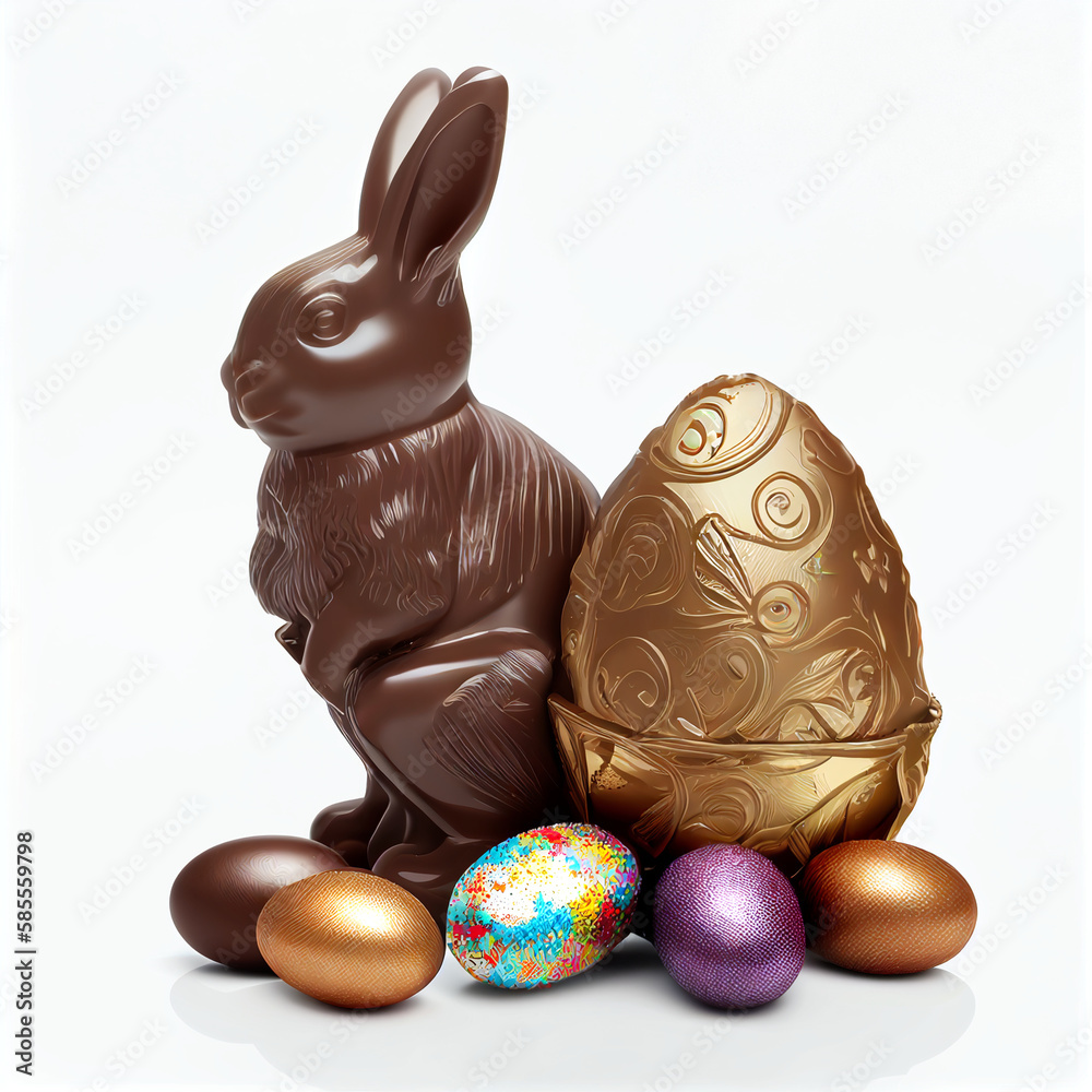 lapin de paques en chocolat avec ds oeufs, lumineux isolé en format png ...