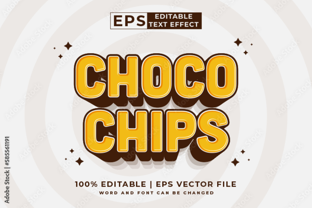 Editable text effect Choco Chips 3d Cartoon Cute template style premium ...