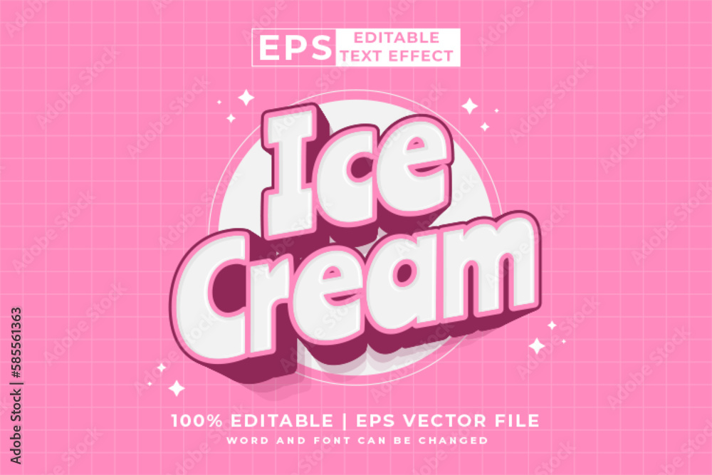 Editable text effect Ice Cream logo 3d Cartoon Cute template style ...