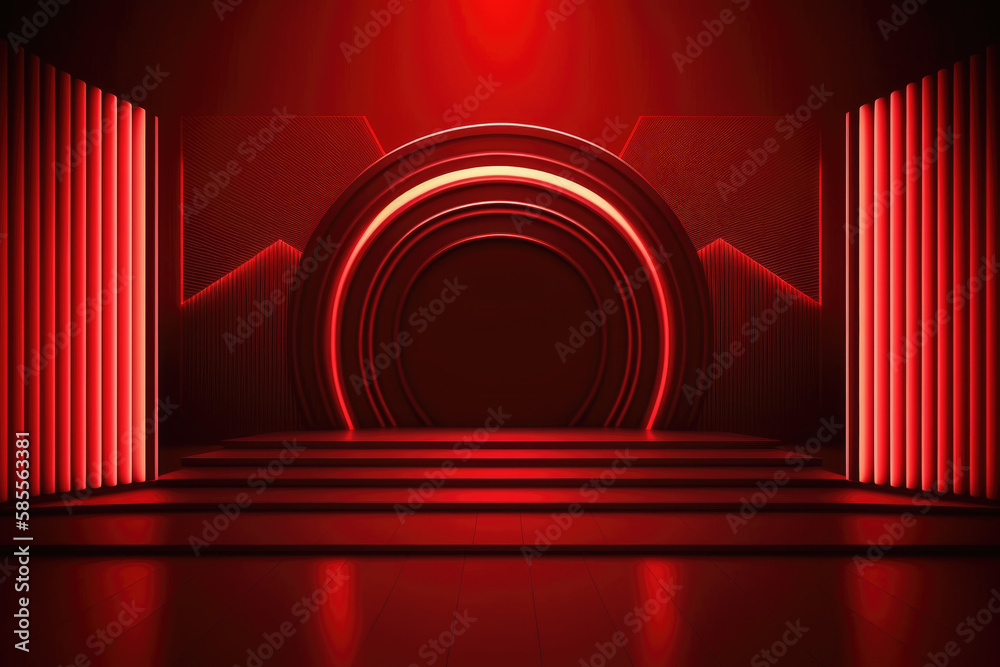 Red podium color 3D background with geometric shapes for product ...