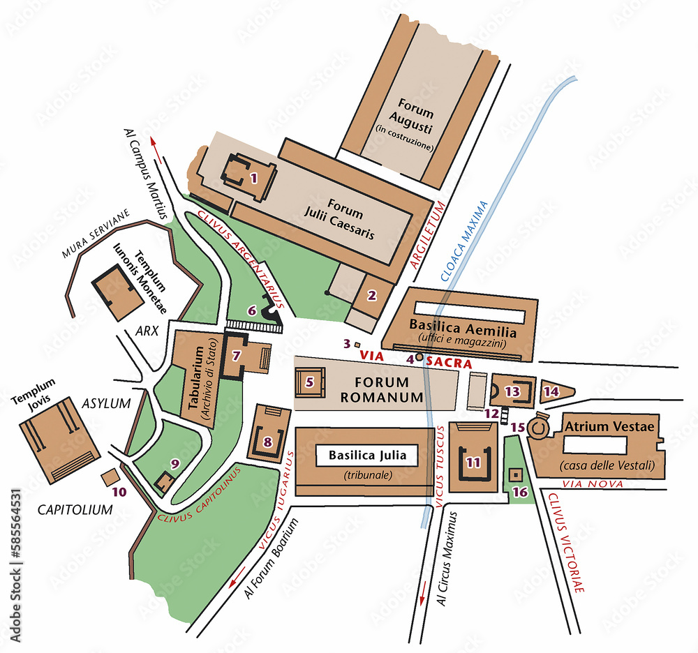 Ancient Rome - Historical map of the Roman forum Stock Illustration ...