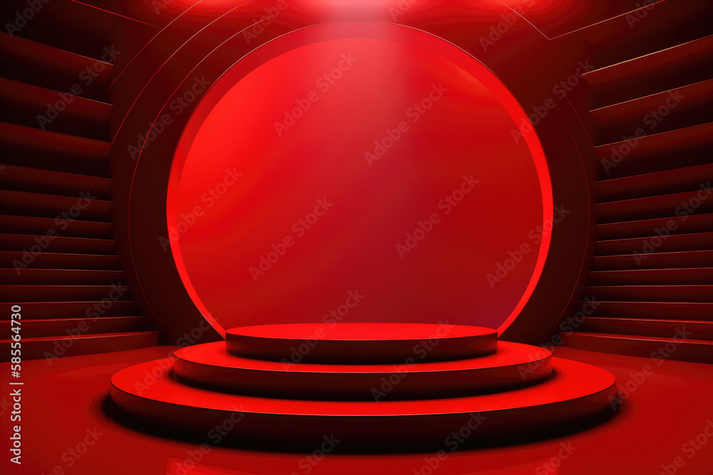 Red podium color 3D background with geometric shapes for product ...