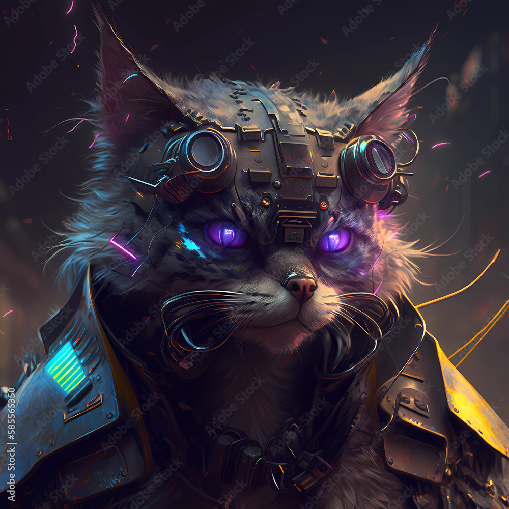 Meet the Cyber Cat with Blue Eyes in his Studio Futuristic Feline Stock ...