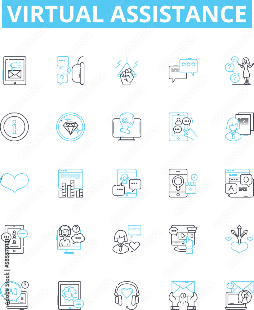 Virtual assistance vector line icons set. Virtual, Assistance, AI ...