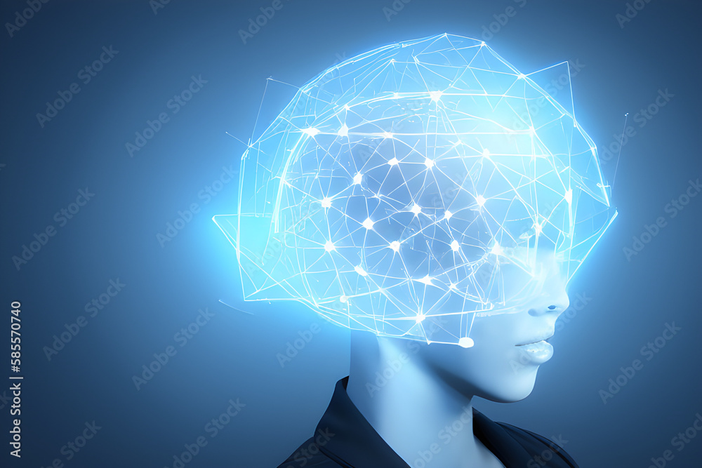 Human face with abstract web structure. artificial intelligence concept ...