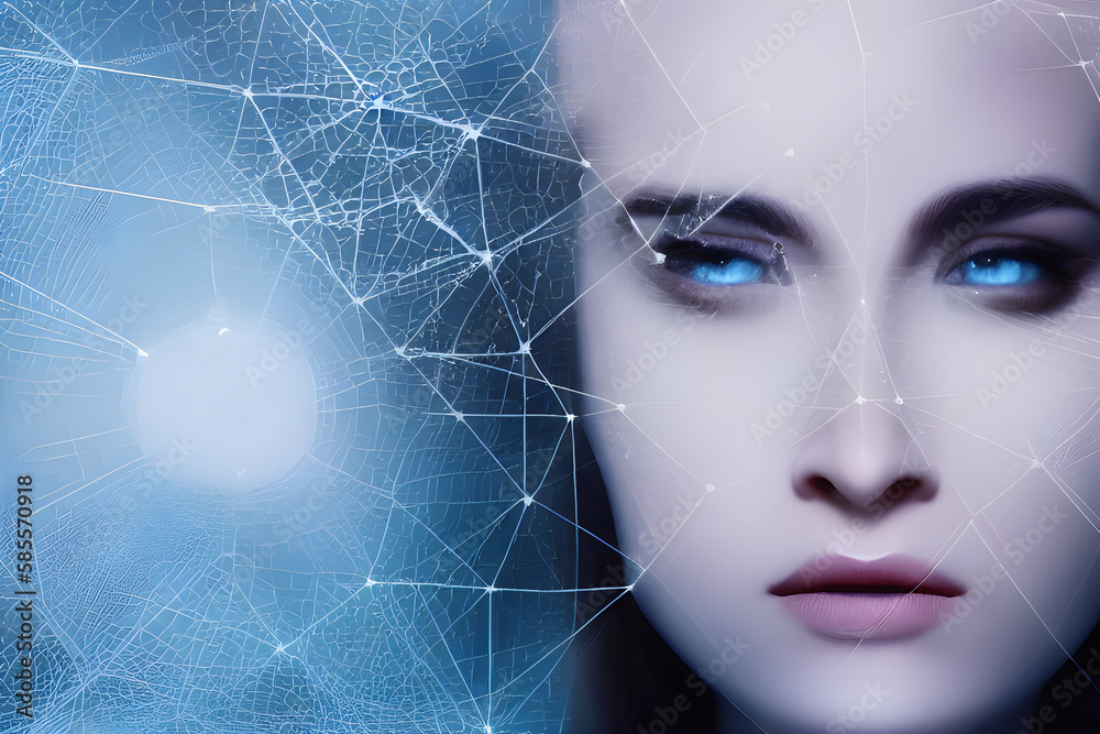 Human face with abstract web structure. artificial intelligence concept ...