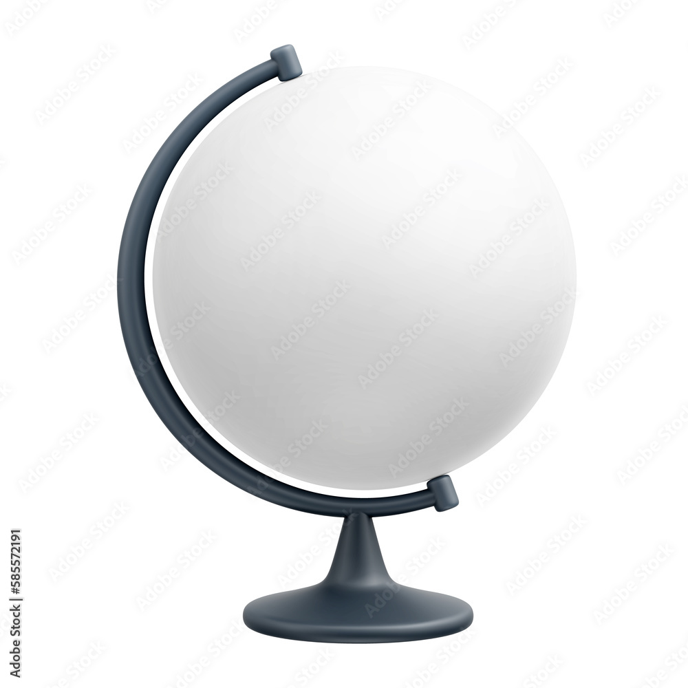 White blank globe 3d icon isolated on on transparent background. Round ...