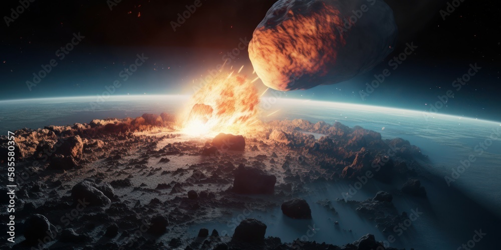 Meteor Impact On Earth - Fired Asteroid In Collision With Planet. AI generated, human enhanced ...