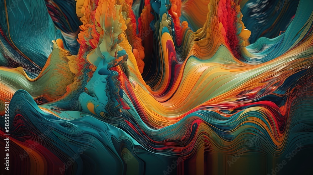 Dynamic 3D abstract background: swirling liquids, splashes, cell ...