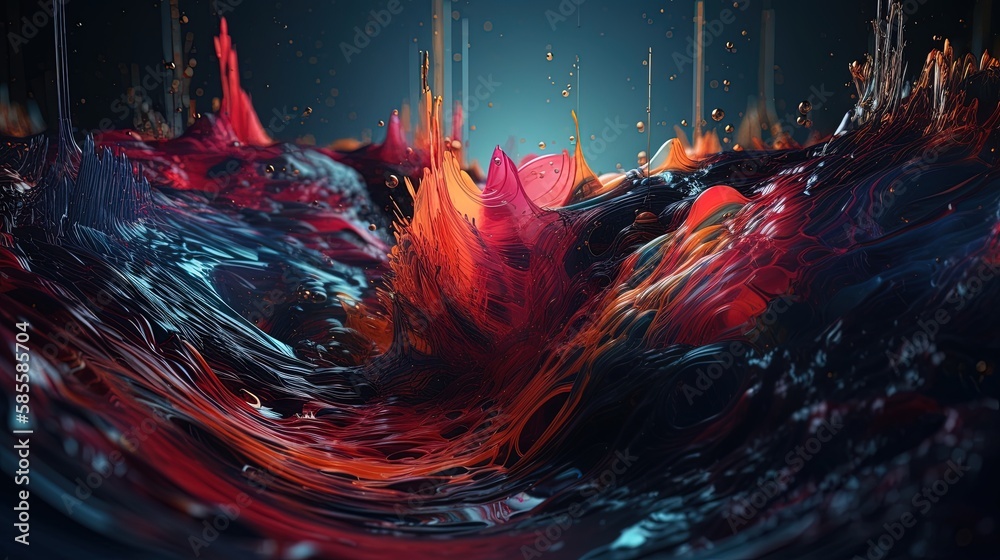 Dynamic 3D abstract background: swirling liquids, splashes, cell ...