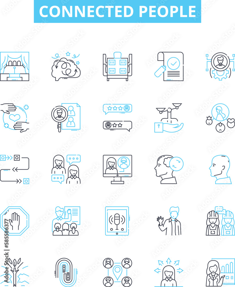 Connected people vector line icons set. Networking, Socializing, Linked ...