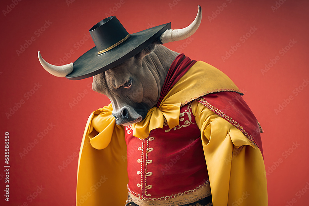 sad bull wearing matador clothes suffer, created with Generative AI ...