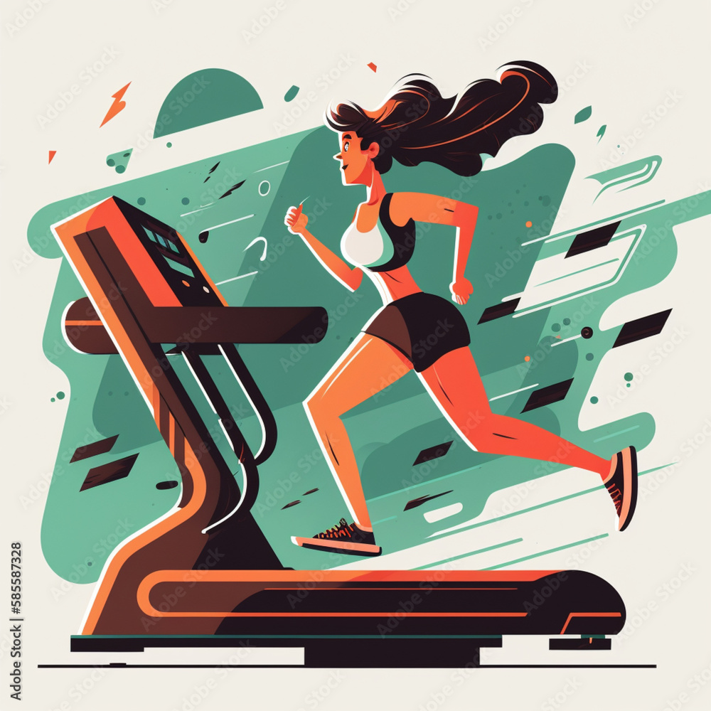 Treadmill Runner - Young woman running, treadmill, cartoon vector ...