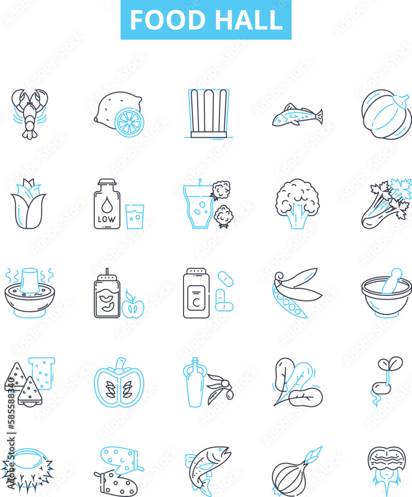 Food hall vector line icons set. Food, hall, eatery, cafeteria, canteen ...