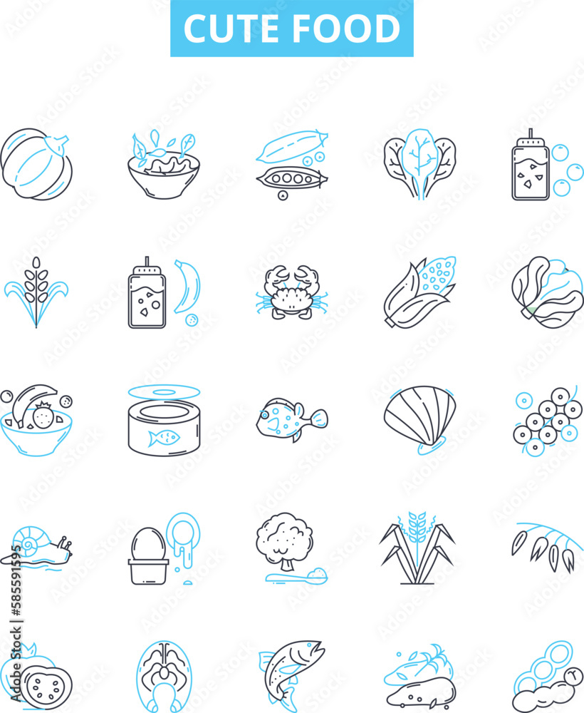 Cute food vector line icons set. Adorable, Cuddly, Darling, Delightful ...