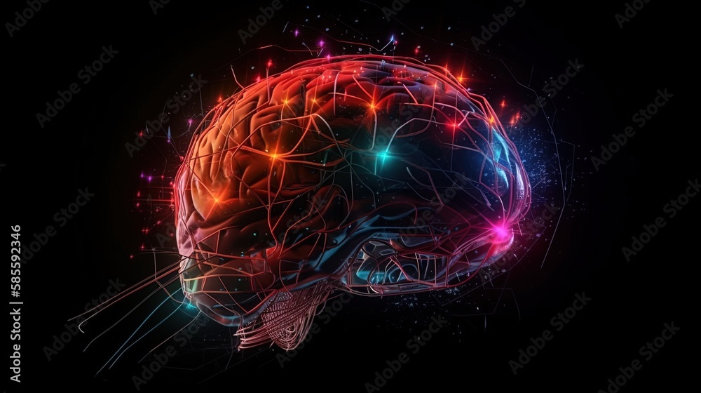 Digital Mind: Illuminated Human Brain Showcasing Electrical Activity ...