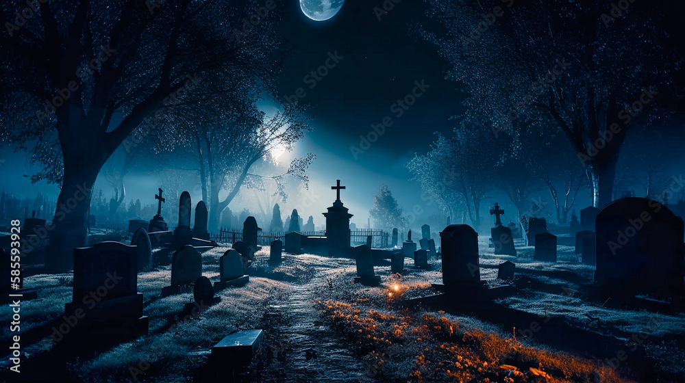 Spooky Cemetery At Night
