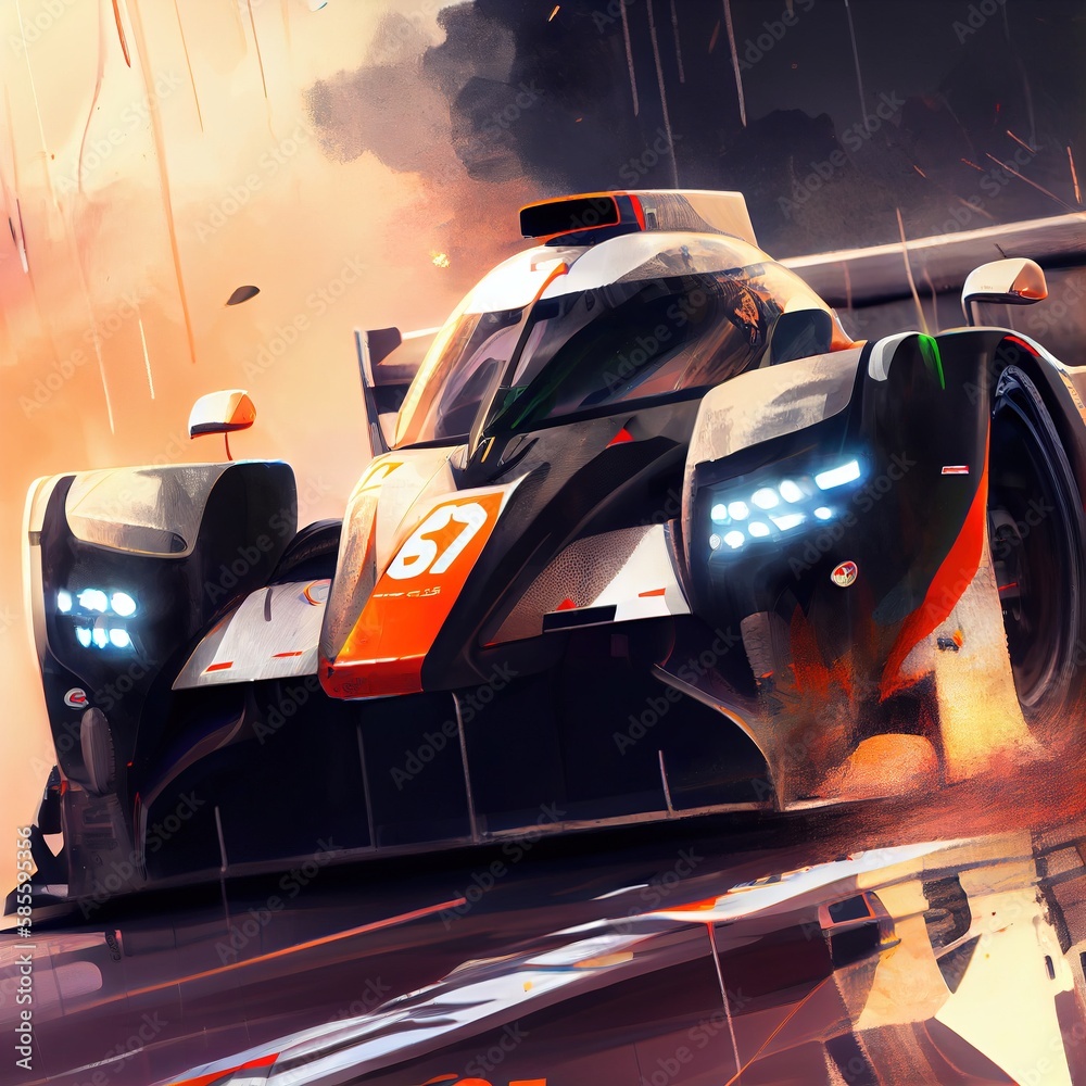 Image of a race car racing down the road. Concept of a racing car ...