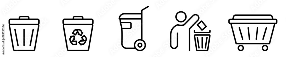 Conjunto de iconos de basurero y papelería de reciclaje. Reciclar ...