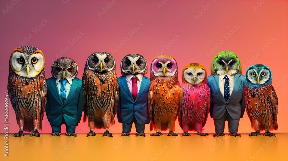 Corporate Zoo: Animal Owl Professionals in Stylish Business Attire on ...
