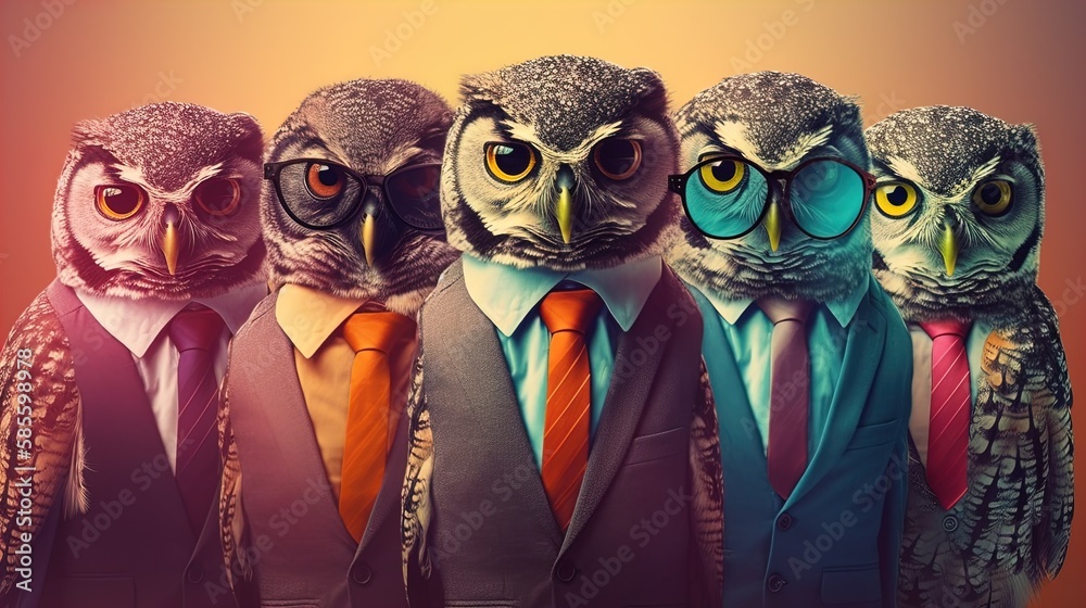 Corporate Zoo: Animal Owl Professionals in Stylish Business Attire on ...