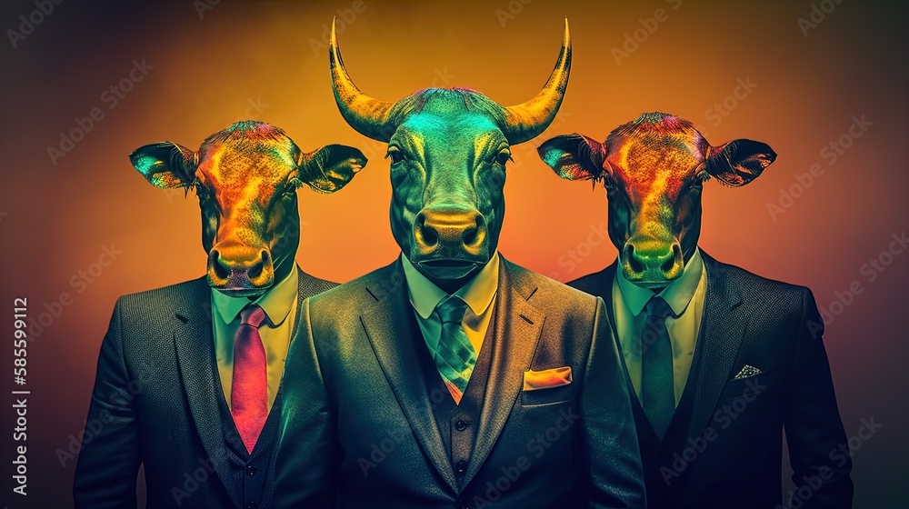 Corporate Zoo: Bull cow Animal Professionals in Stylish Business Attire ...