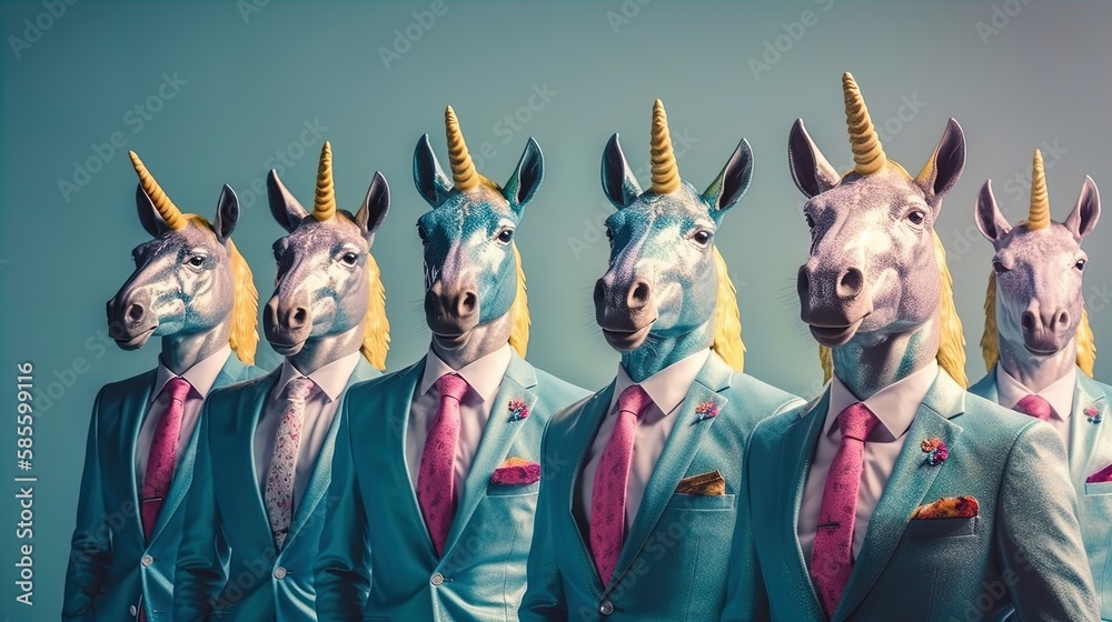 Corporate Zoo: Unicorn Professionals in Stylish Business Attire on ...