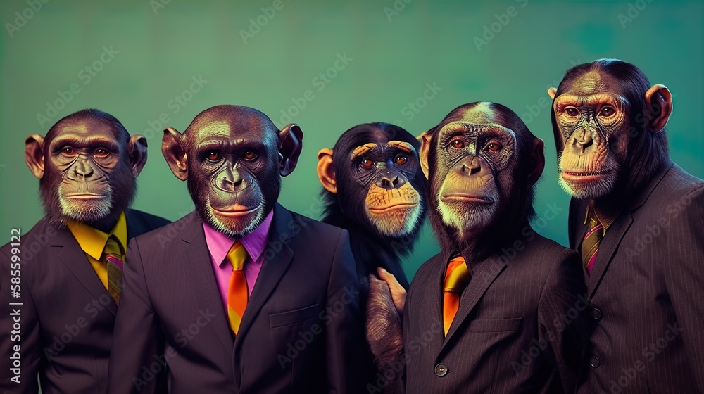 Corporate Zoo: Ape chimp Animal Professionals in Stylish Business ...