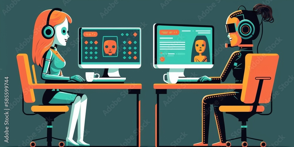 Vector Style Chatbot AI and Customer Service Concept. Chat Bots Working ...