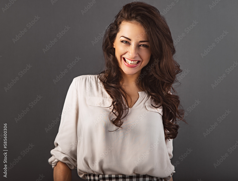 Beautiful Business Toothy Enjoying Laughing Woman With Long Brown
