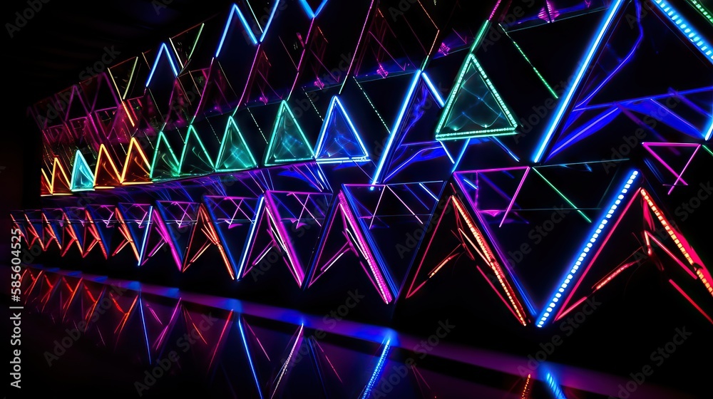 Futuristic neon triangles in mesmerizing designs create a vibrant and ...